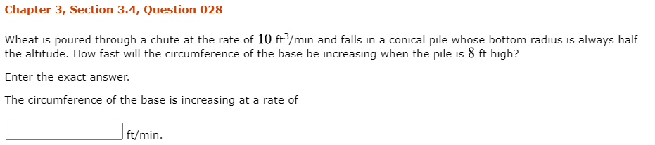 Solved Chapter 3, Section 3.4, Question 028 Wheat is poured | Chegg.com