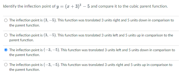 Solved Identify the inflection point of y=(x+3)3−5 and | Chegg.com