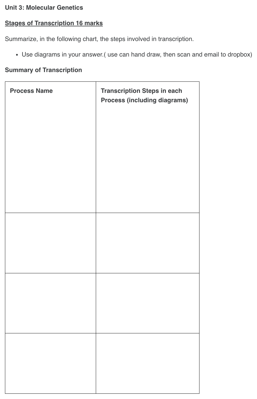 Solved Unit 3: Molecular Genetics Stages of Transcription 16 | Chegg.com