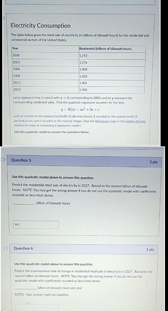 Solved Electricity Consumption The table below gives the | Chegg.com