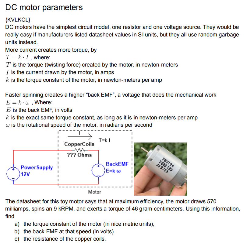 Solved DC motor parameters {KVLKCL} DC motors have the | Chegg.com