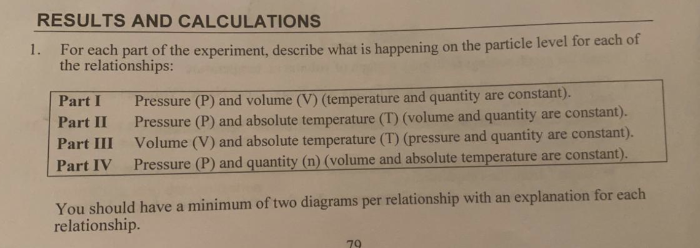 Solved RESULTS AND CALCULATIONS 1. For each part of the | Chegg.com