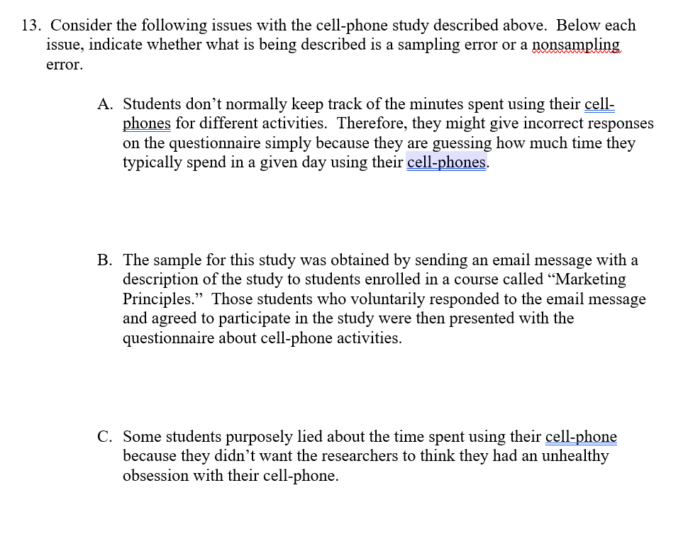 Solved 13. Consider the following issues with the cell-phone | Chegg.com