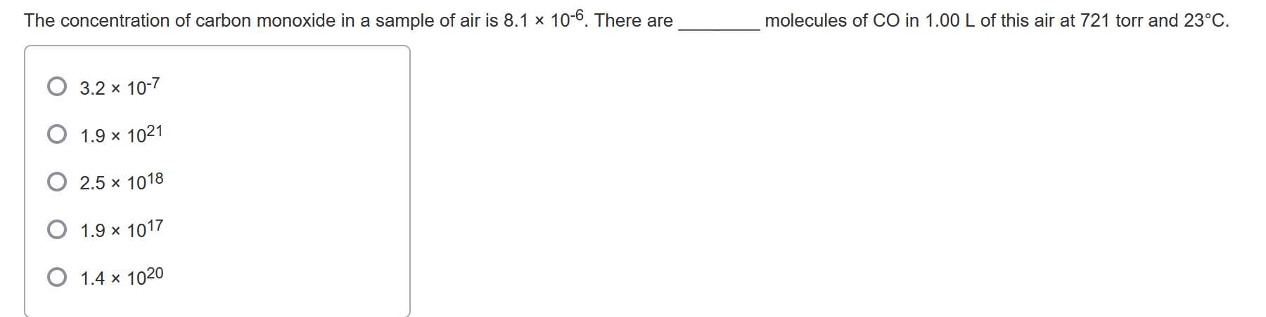 Solved The concentration of carbon monoxide in a sample of | Chegg.com
