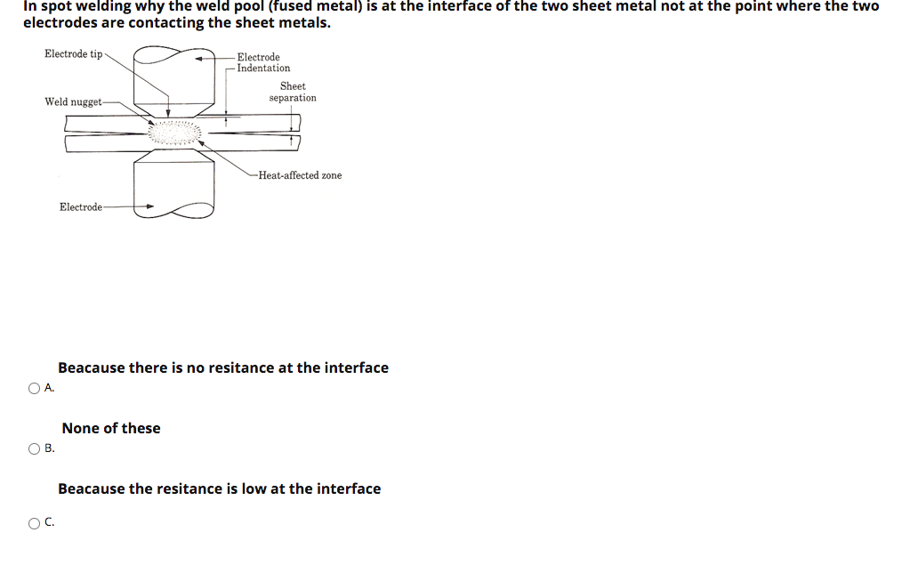 Solved In spot welding why the weld pool (fused metal) is at | Chegg.com