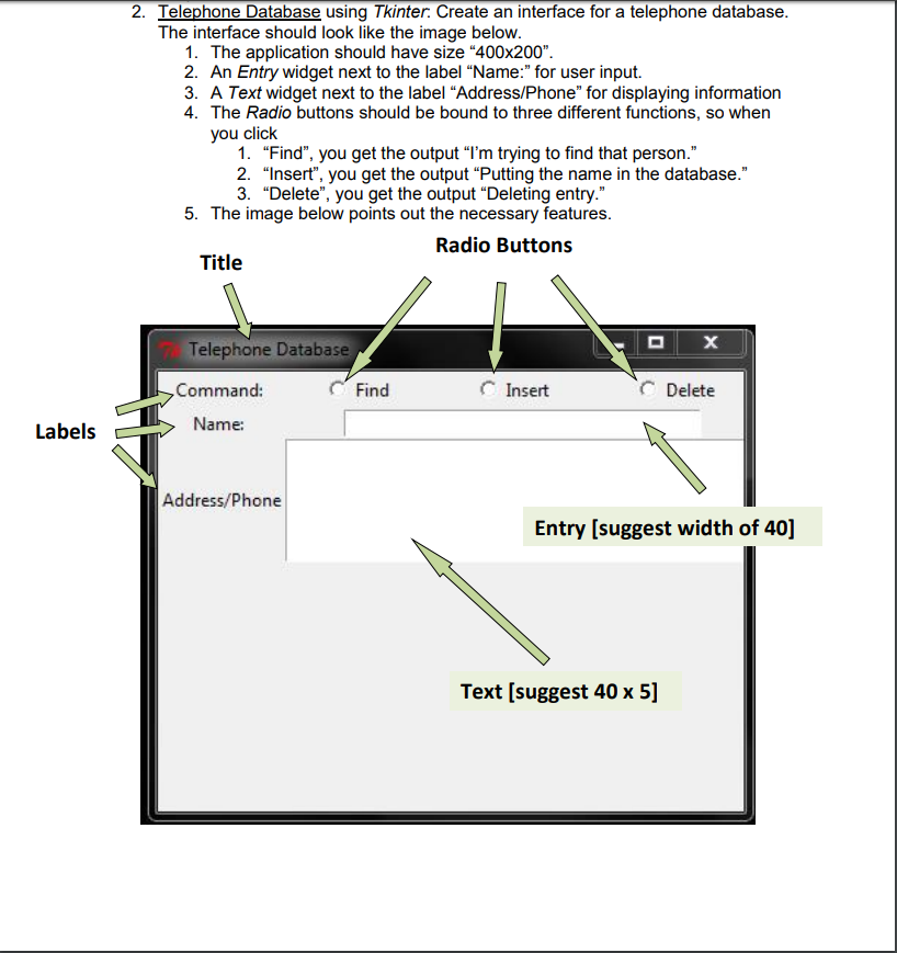 Solved Telephone Database Using Tkinter Create An Interface Chegg