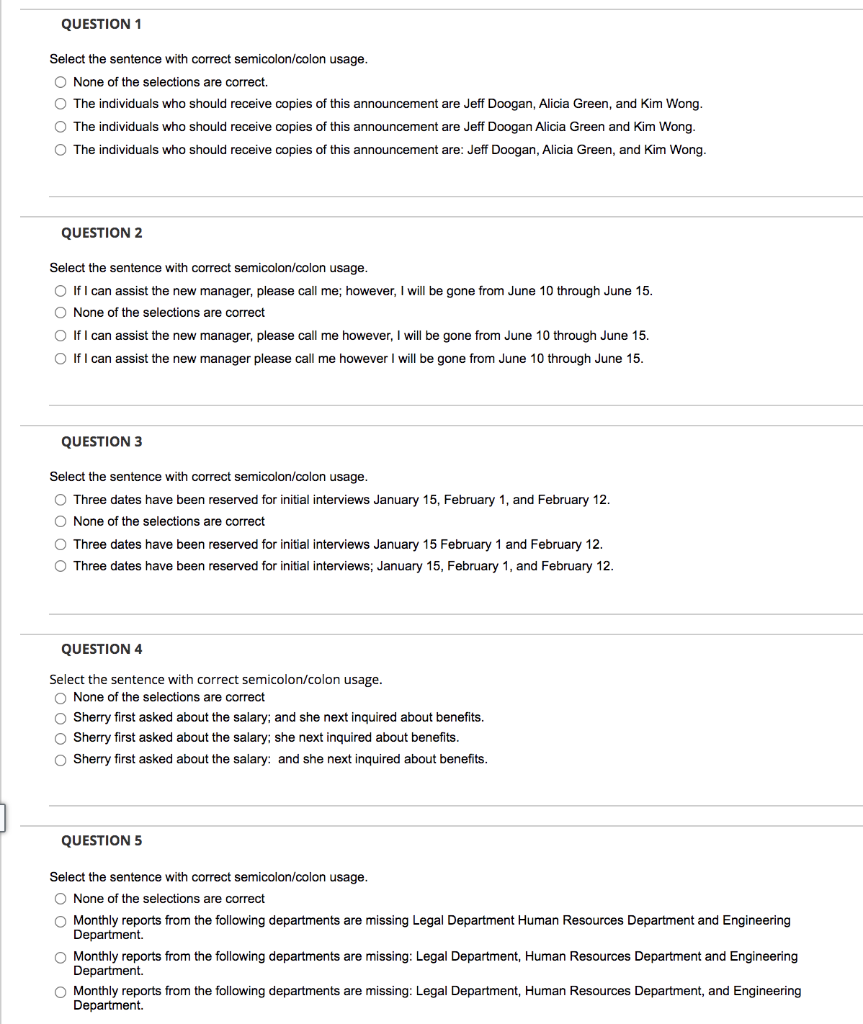 Solved QUESTION 1 Select the sentence with correct | Chegg.com