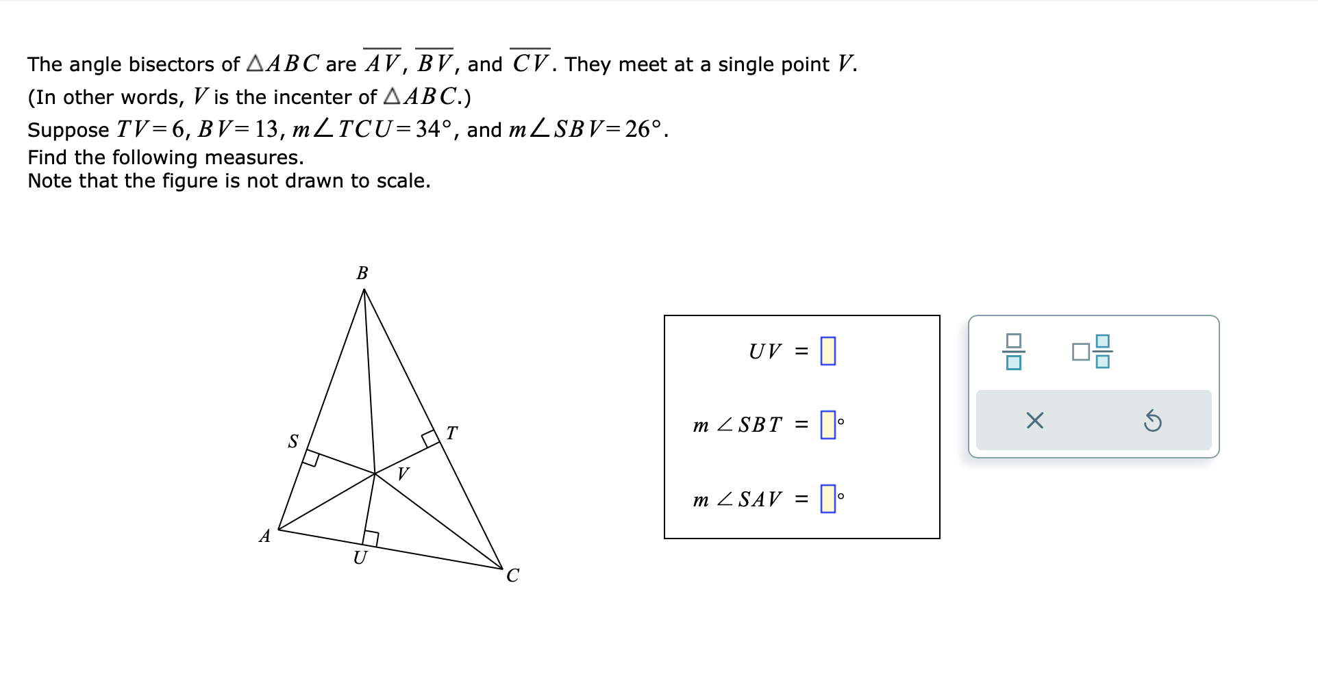Solved The angle bisectors of ABC are AV, BV, and CV. They | Chegg.com