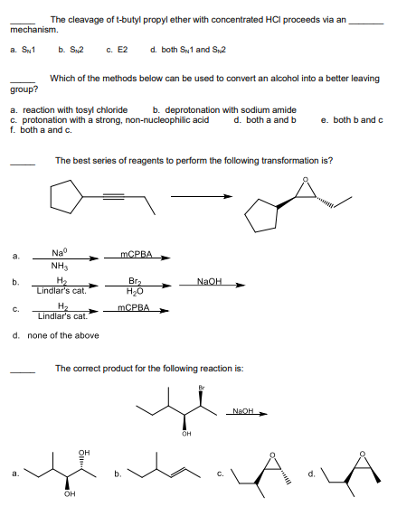 Solved The cleavage of t-butyl propyl ether with | Chegg.com