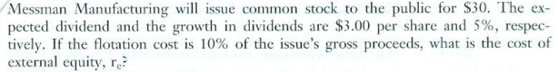 Solved Messman Manufacturing will issue common stock to the | Chegg.com