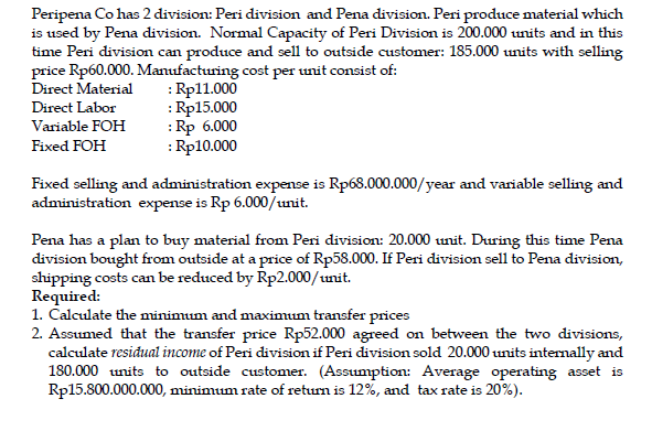 Solved Peripena Co has 2 division: Peri division and Pena | Chegg.com
