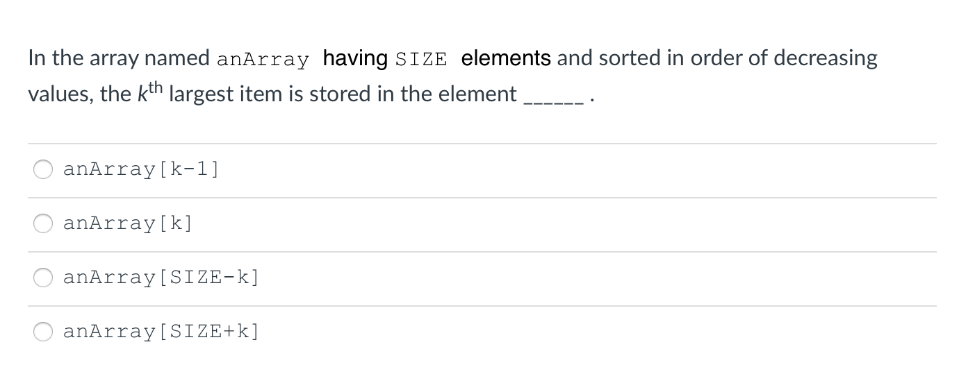 Solved In the array named anArray having SIZE elements and | Chegg.com