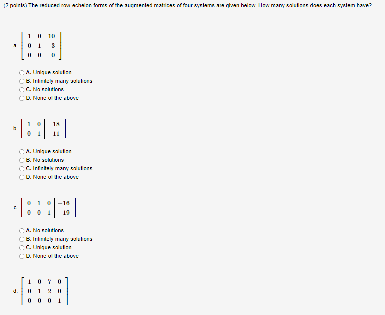 Solved 2 points) The reduced row-echelon forms of the | Chegg.com