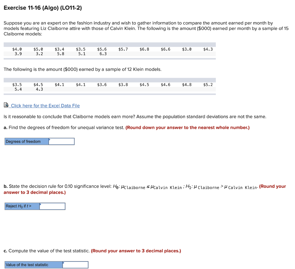 Solved Exercise 11-16 (Algo) (LO11-2) Suppose you are an | Chegg.com