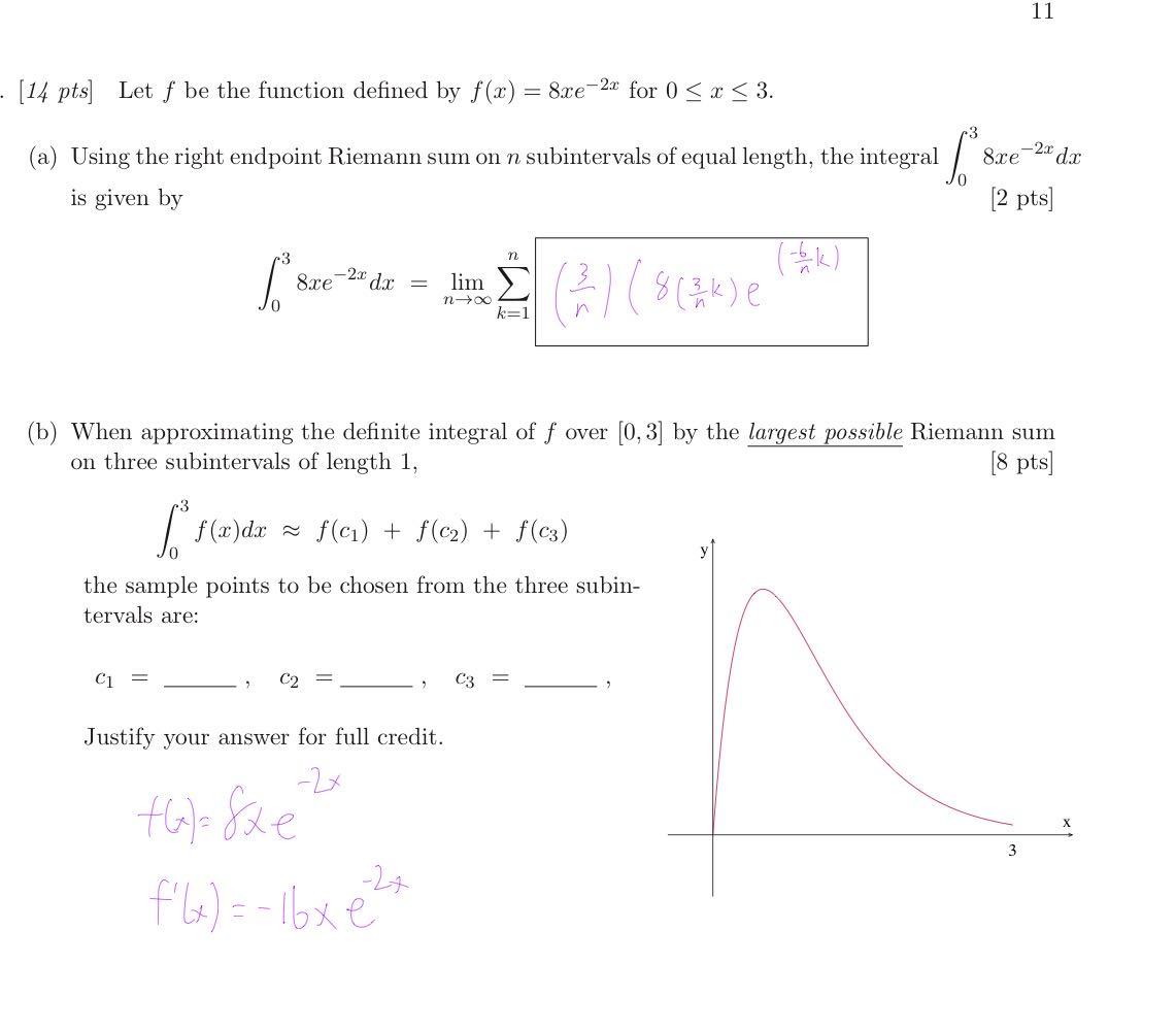 Solved [14 pts] Let f be the function defined by f(x)=8xe−2x | Chegg.com
