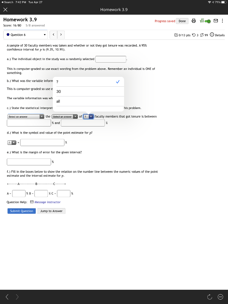 Solved 71% Search 7:41 PM Tue Apr 27 Х Homework 3.9 Homework | Chegg.com