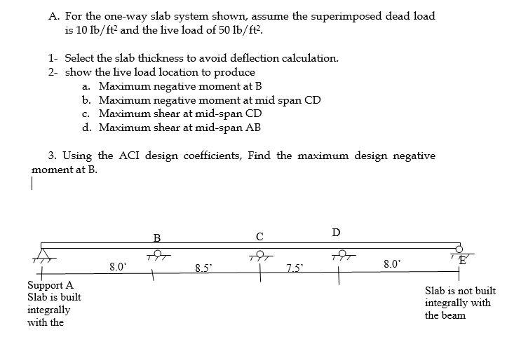 Solved A. For the one-way slab system shown, assume the | Chegg.com