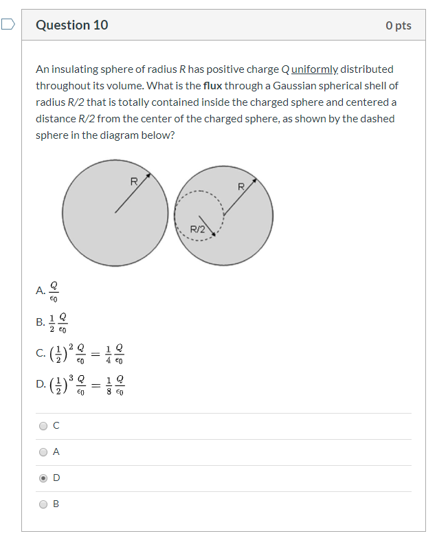 Solved Question 10 O pts An insulating sphere of radius Rhas | Chegg.com