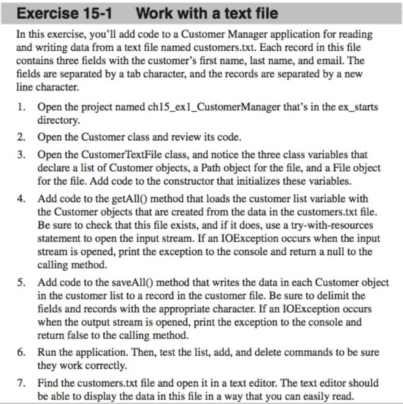 Solved Exercise 15-1 Work with a text file In this exercise, | Chegg.com