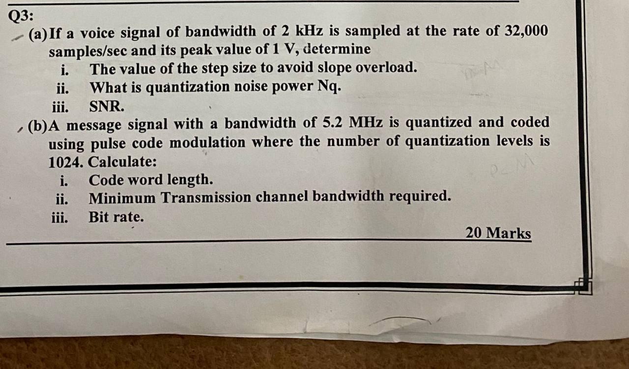 Solved Q3: (a) If a voice signal of bandwidth of 2 kHz is | Chegg.com