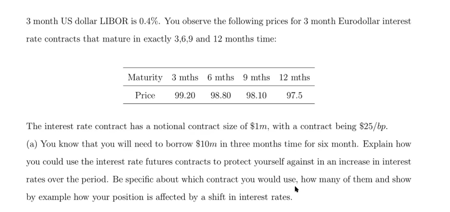 3 month US dollar LIBOR is 0.4%. You observe the | Chegg.com