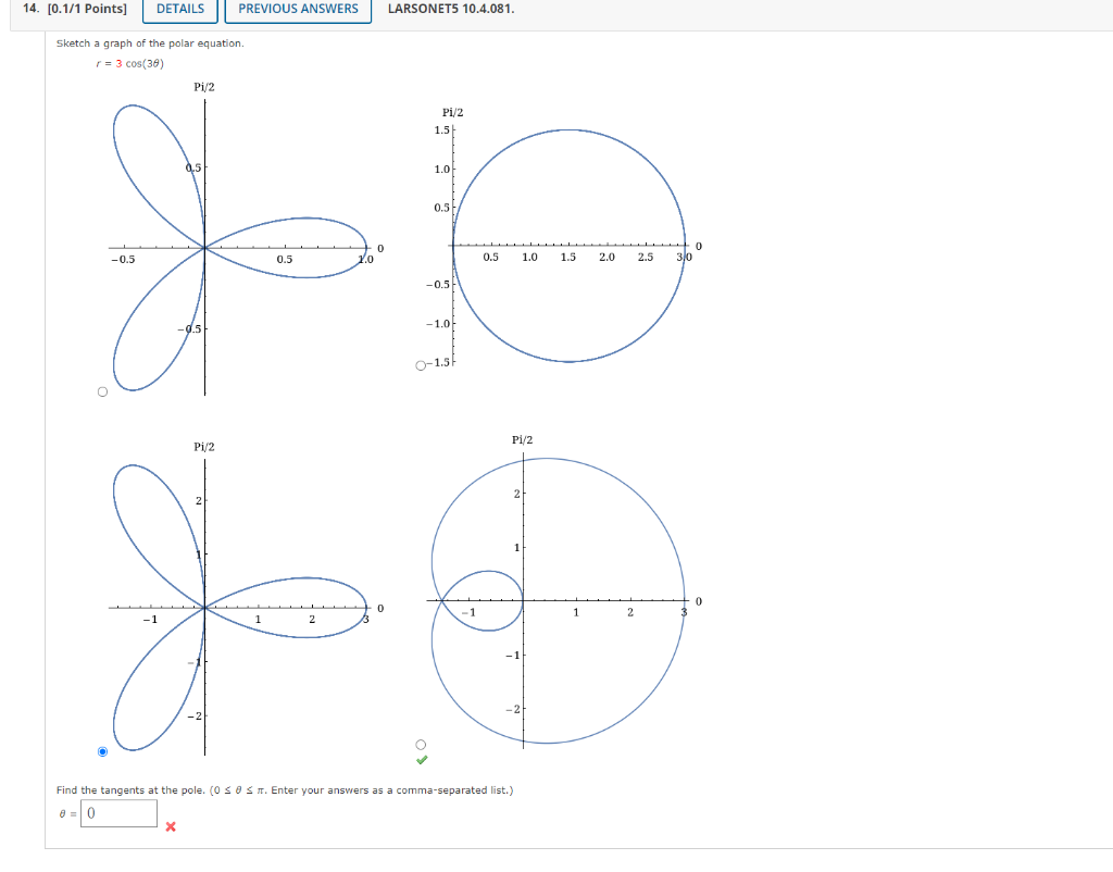 Solved Sketch a graph of the polar equation. r=3cos(3θ) Find | Chegg.com