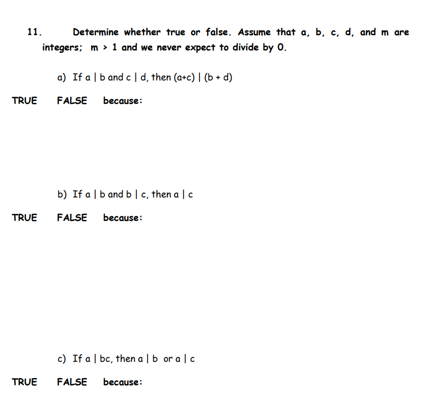 Solved Determine whether true or false. Assume that a, b, c, | Chegg.com