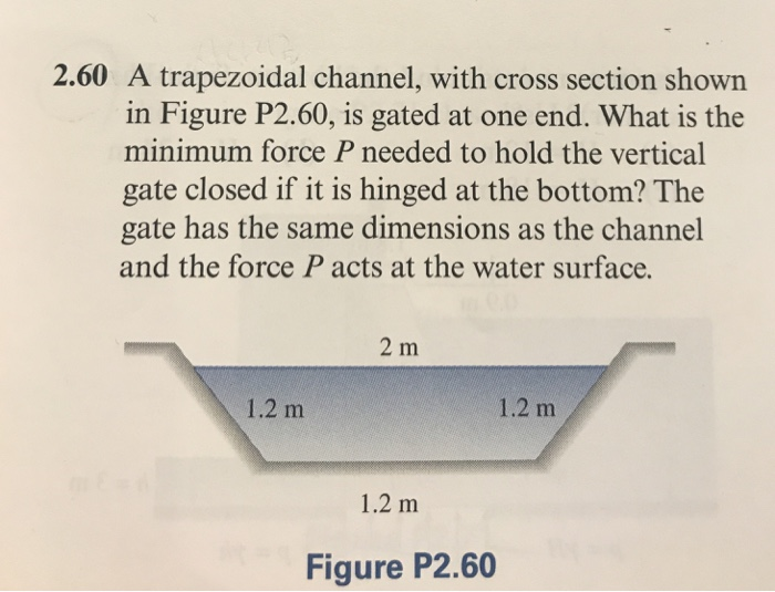 Solved 2.60 A trapezoidal channel, with cross section shown | Chegg.com