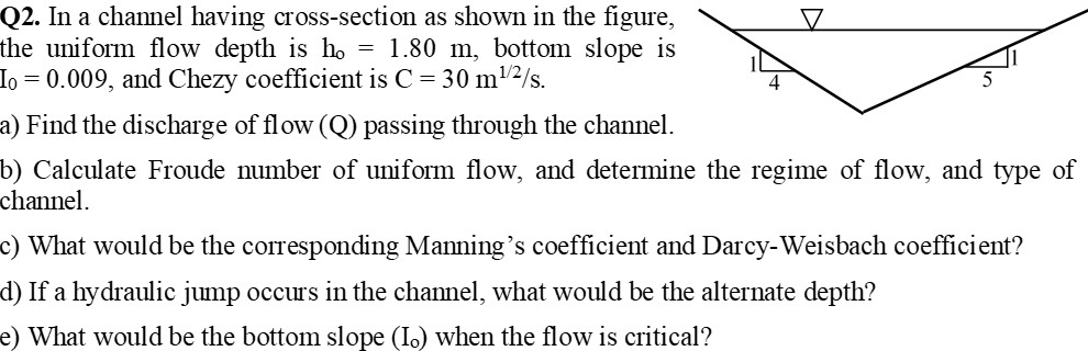 Solved Q2. In a channel having cross-section as shown in the | Chegg.com