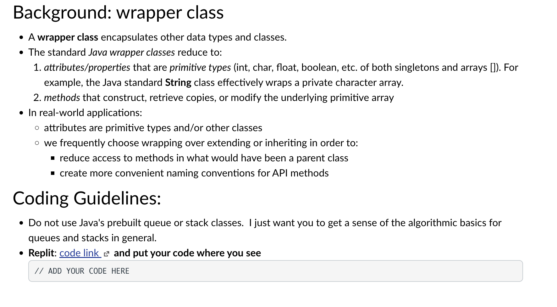 Solved Background: wrapper class • A wrapper class | Chegg.com
