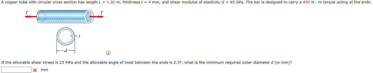 Solved A copper tube with circular cross section has length | Chegg.com