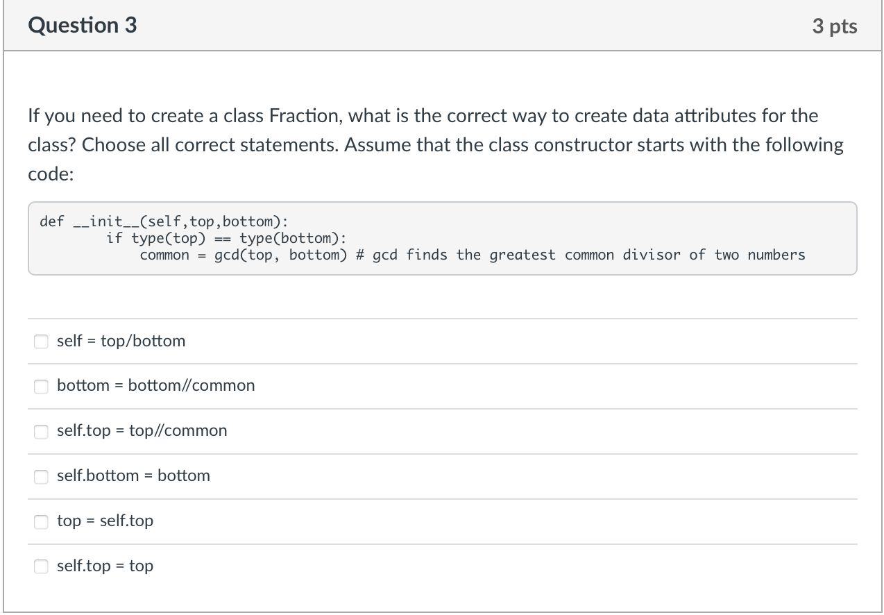Solved Question 5 3 pts Given the statement below, what | Chegg.com