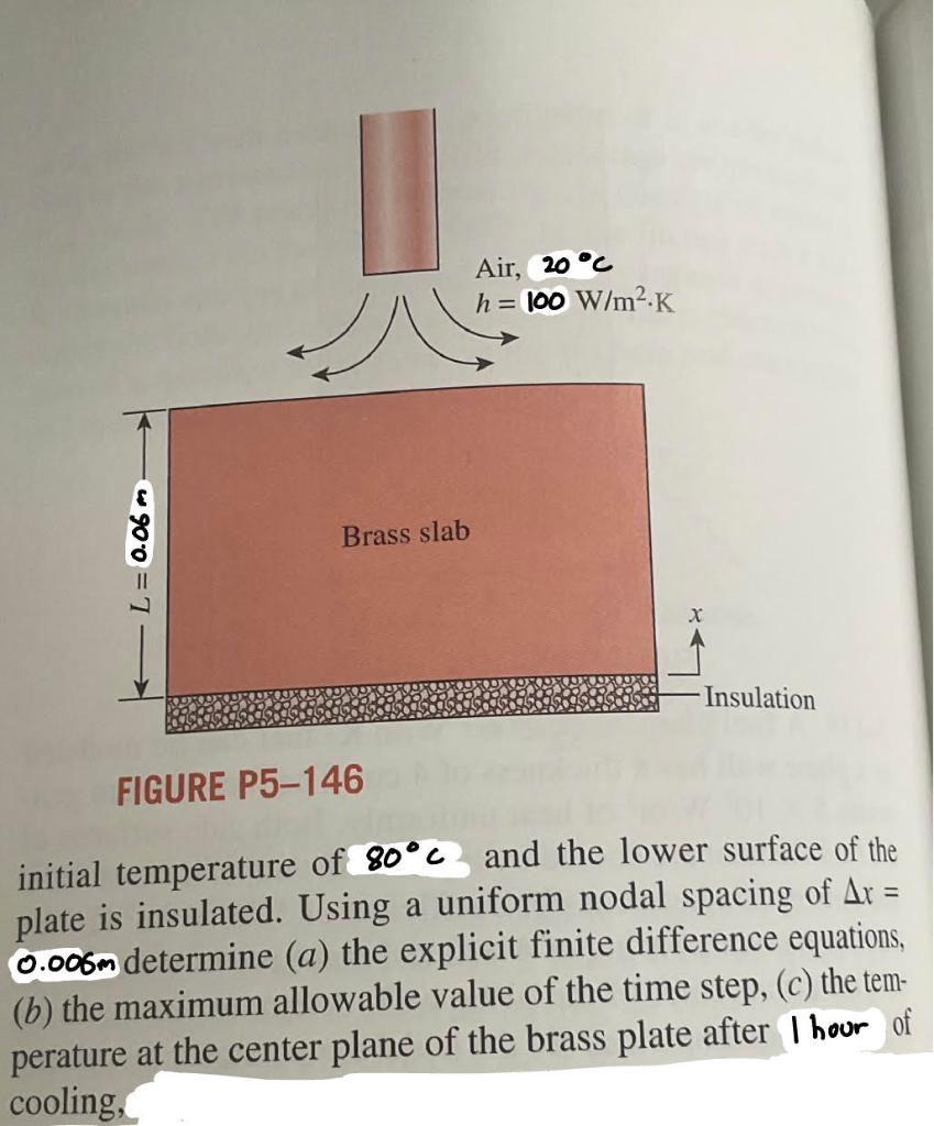 Solved initial temperature of 80∘C and the lower surface of | Chegg.com