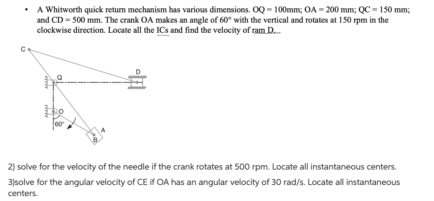 Solved . = A Whitworth quick return mechanism has various | Chegg.com