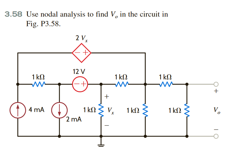Solved 3.58 Use nodal analysis to find Vo in the circuit in | Chegg.com