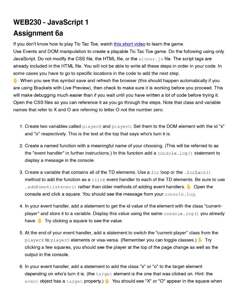 Solved WEB230 - JavaScript 1 Assignment 6a If you don't know | Chegg.com