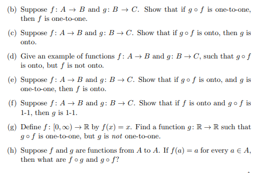 Solved Exercise 8.6.18. (a) Suppose f:A→B and g:B→C. Show | Chegg.com
