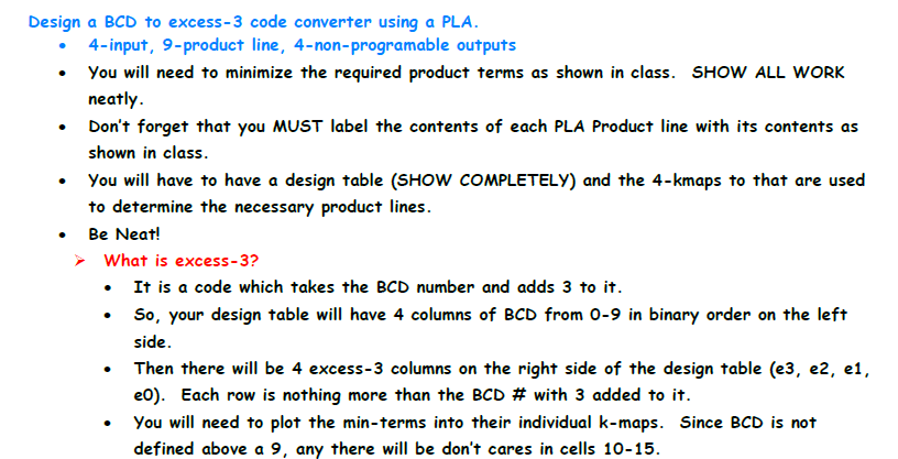 Solved Design a BCD to excess-3 code converter using a PLA. | Chegg.com