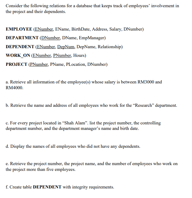 Solved Consider the following relations for a database that | Chegg.com