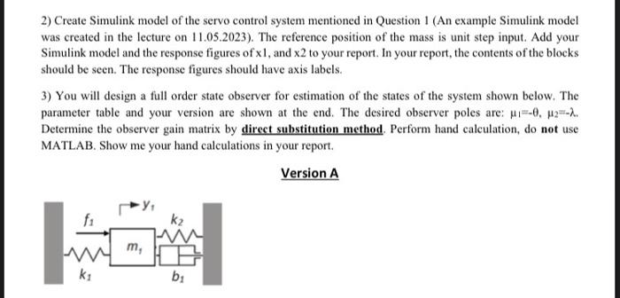 1)You will design a state-feedback servo controller | Chegg.com