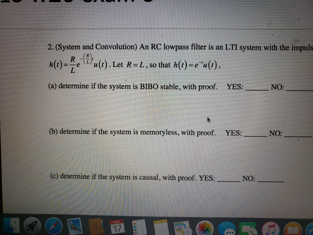 Solved 2. (System and Convolution) An RC lowpass filter is | Chegg.com