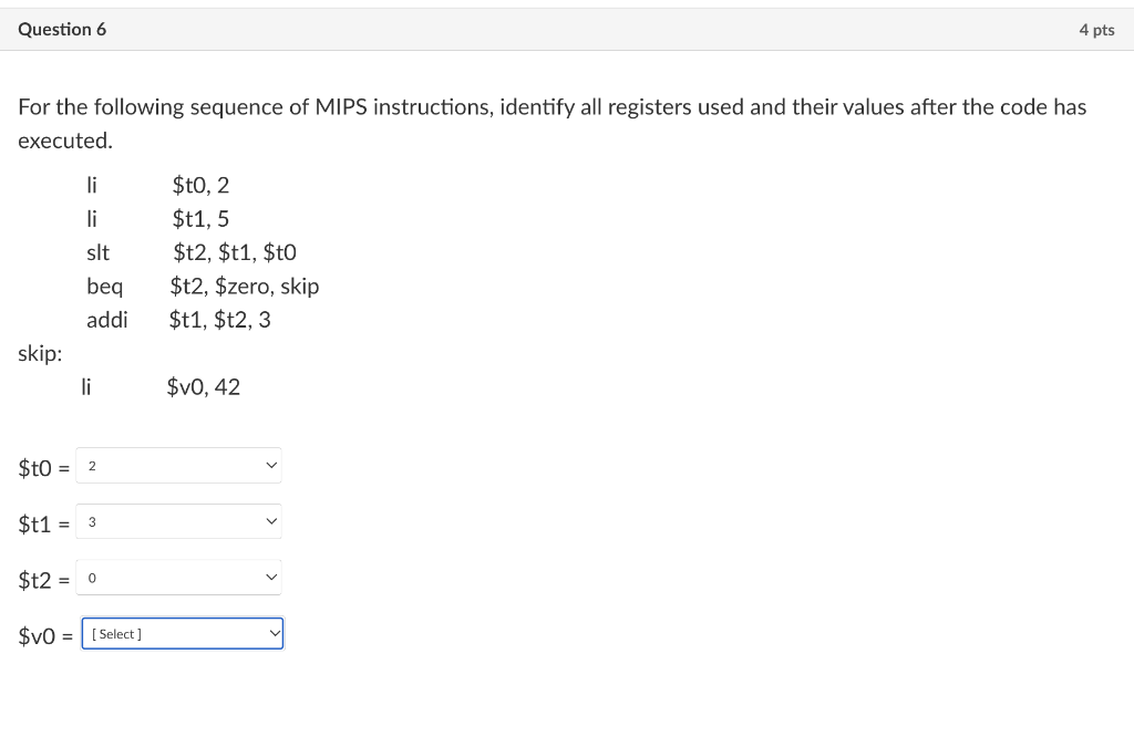 Solved For the following sequence of MIPS instructions, | Chegg.com