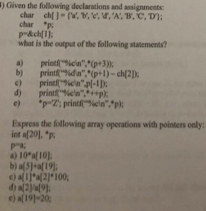 Solved 1) Given the following declarations and assignments: | Chegg.com