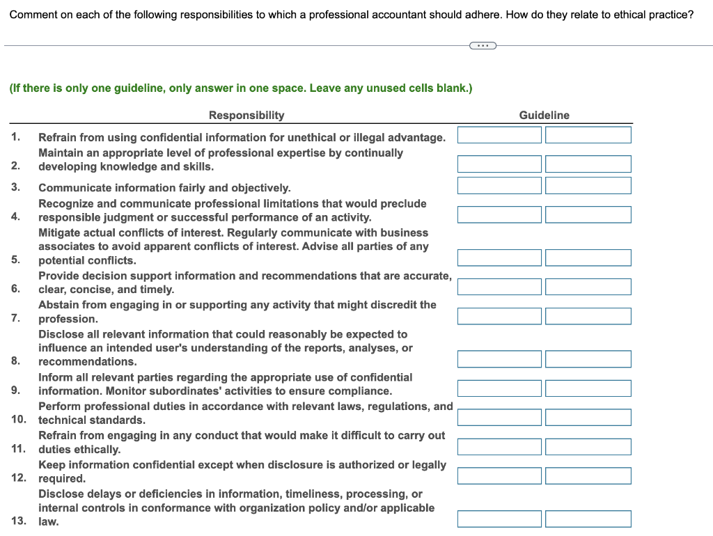 Solved Comment on each of the following responsibilities to | Chegg.com