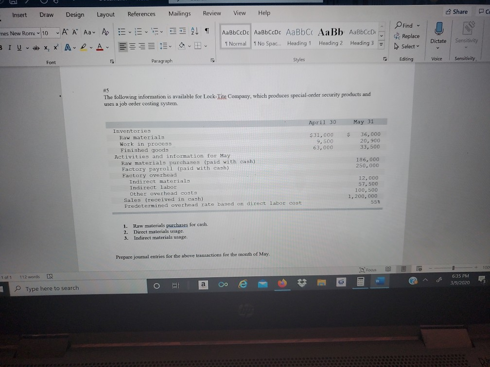 Solved Insert Draw Design Layout References Mailings Review | Chegg.com