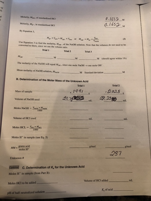 Solved Data and Calculations: The Standardization of a Basic | Chegg.com