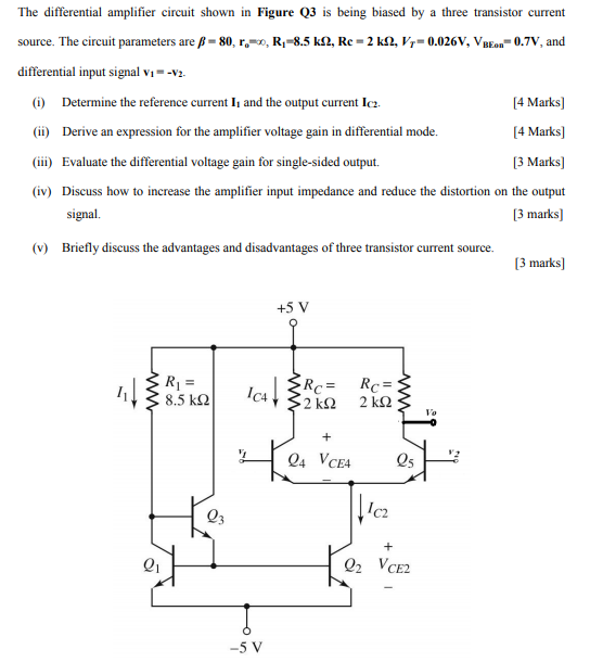 Solved The differential amplifier circuit shown in Figure Q3 | Chegg.com
