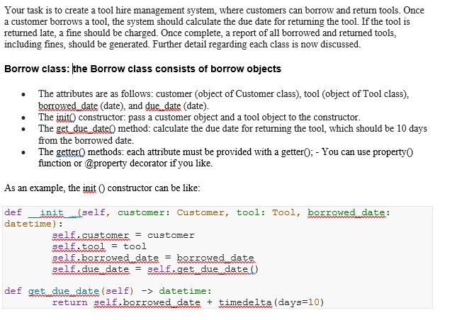 Solved Your task is to create a tool hire management system, | Chegg.com