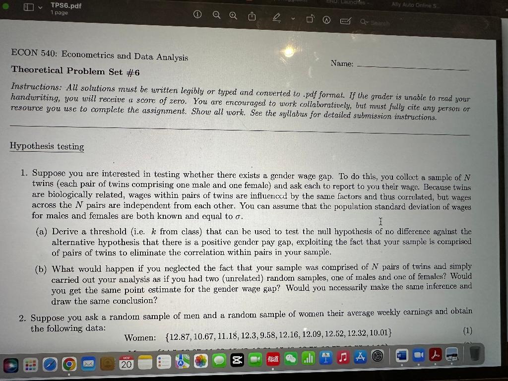 Solved ECON 540: Econometrics and Data Analysis Theoretical | Chegg.com