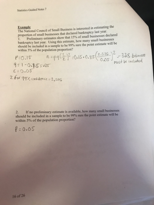 Solved Statistics Guided Notes 7 Example The National | Chegg.com